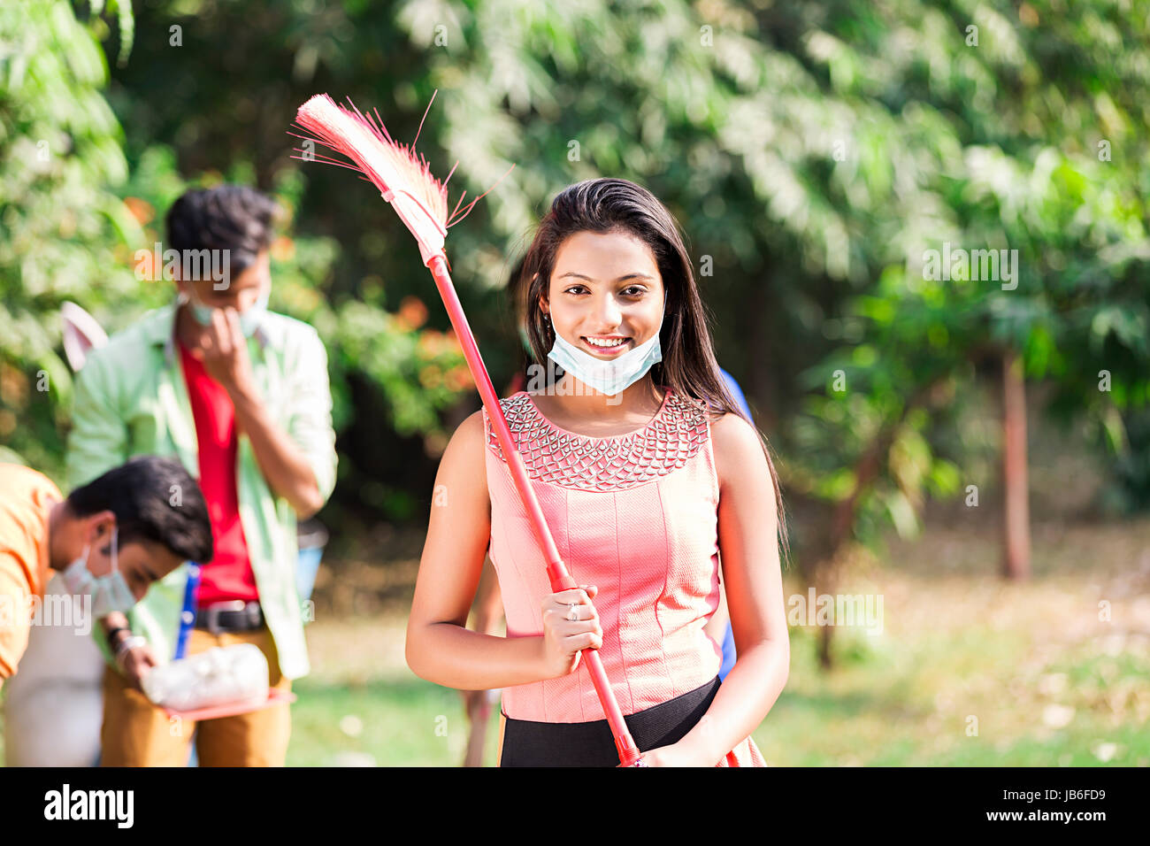 Indian College Student Girl Cleaning Garbage In Park Environment Save ...