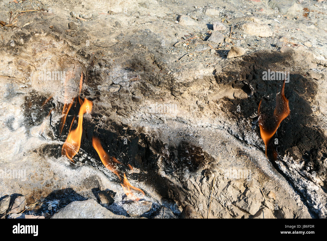 Flames of Chimaera Mount from the ground. Fire from natural gas in the ...