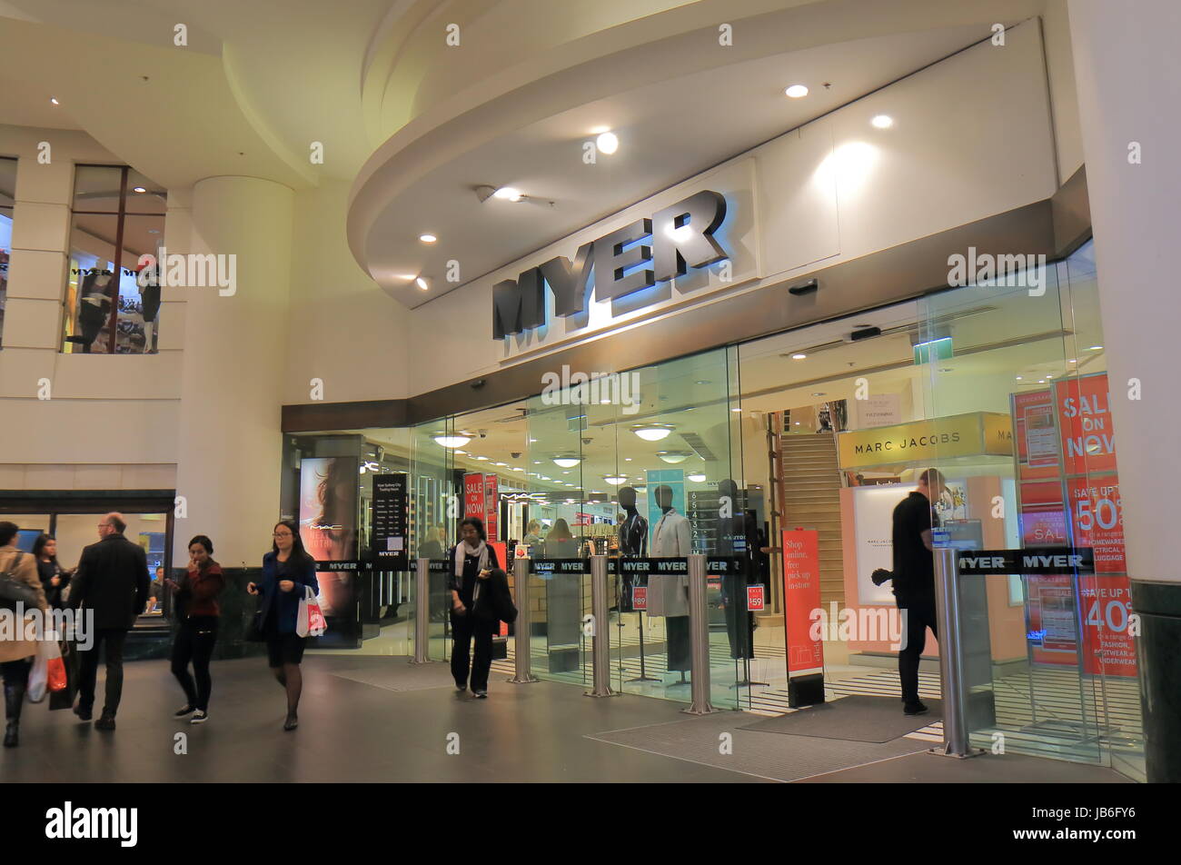 People visit Myer department store in Sydney Australia. Myer is an ...
