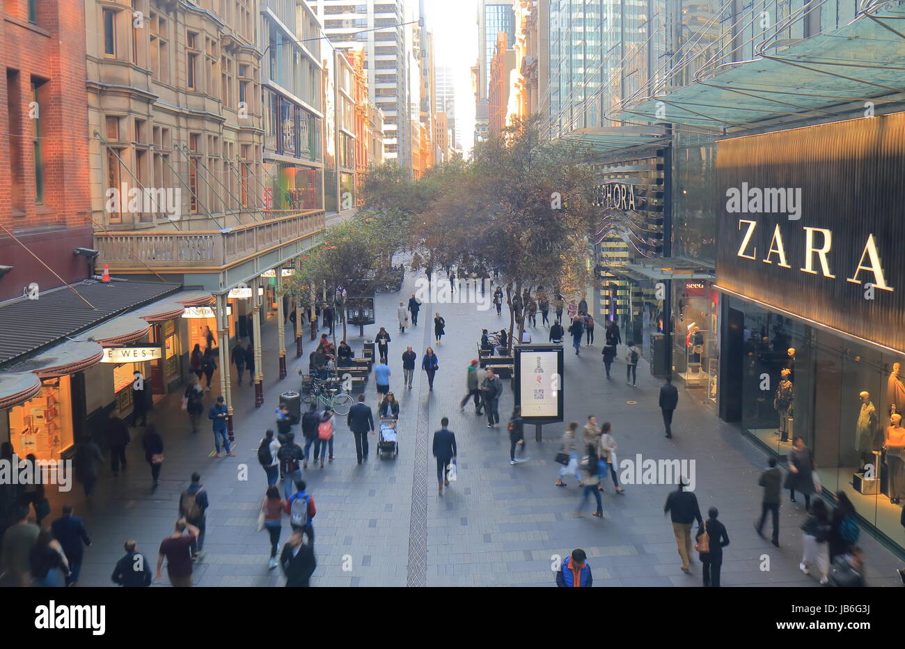 People visit Pitt street mall in Sydney Australia. Pitt street mall is ...