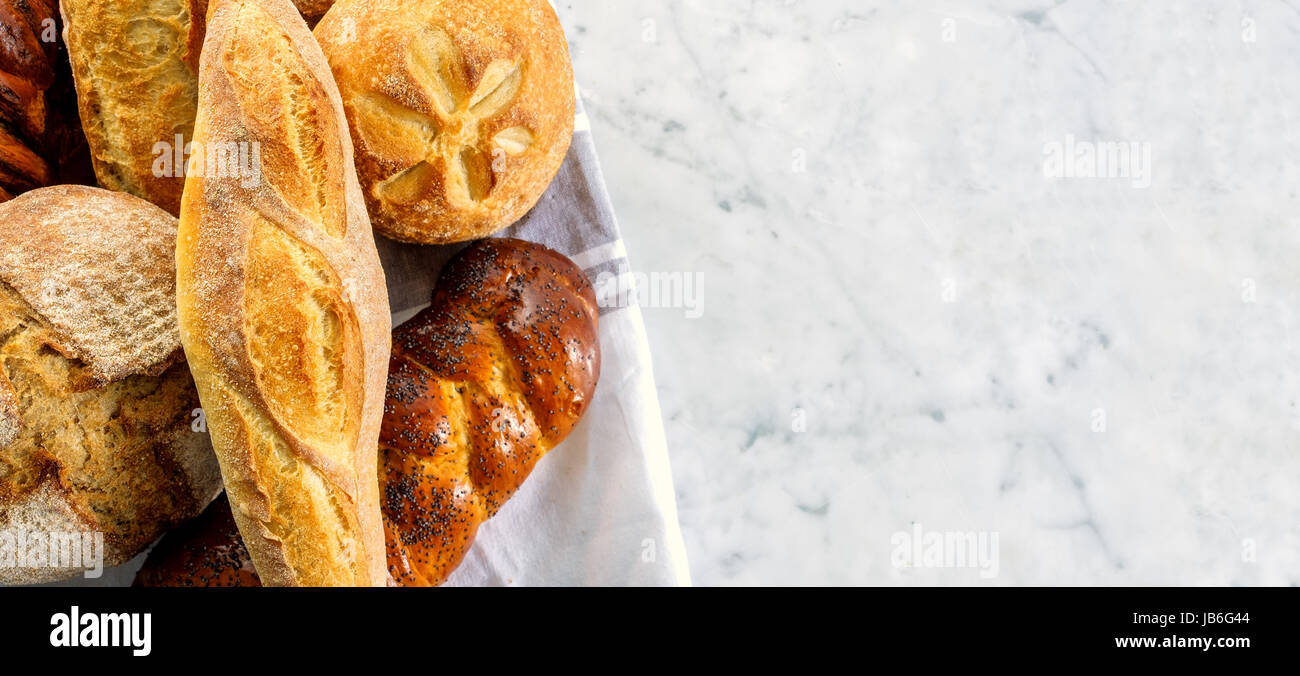 Top view of composition with fresh bread. Horizontal banner Stock Photo ...