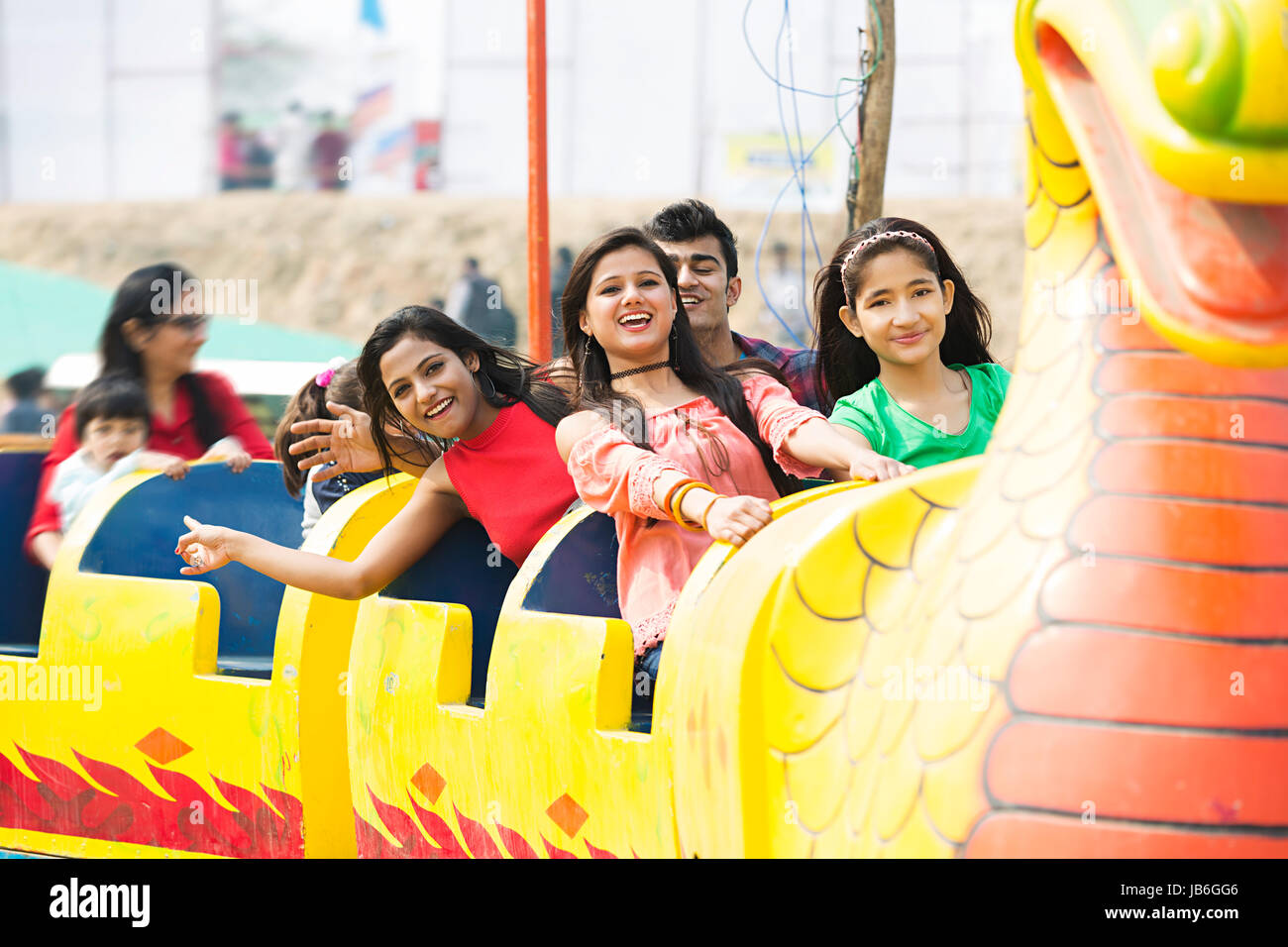 Happy Group Teenager Friends Ride Train Mela Fun Enjoy Surajkund Stock ...