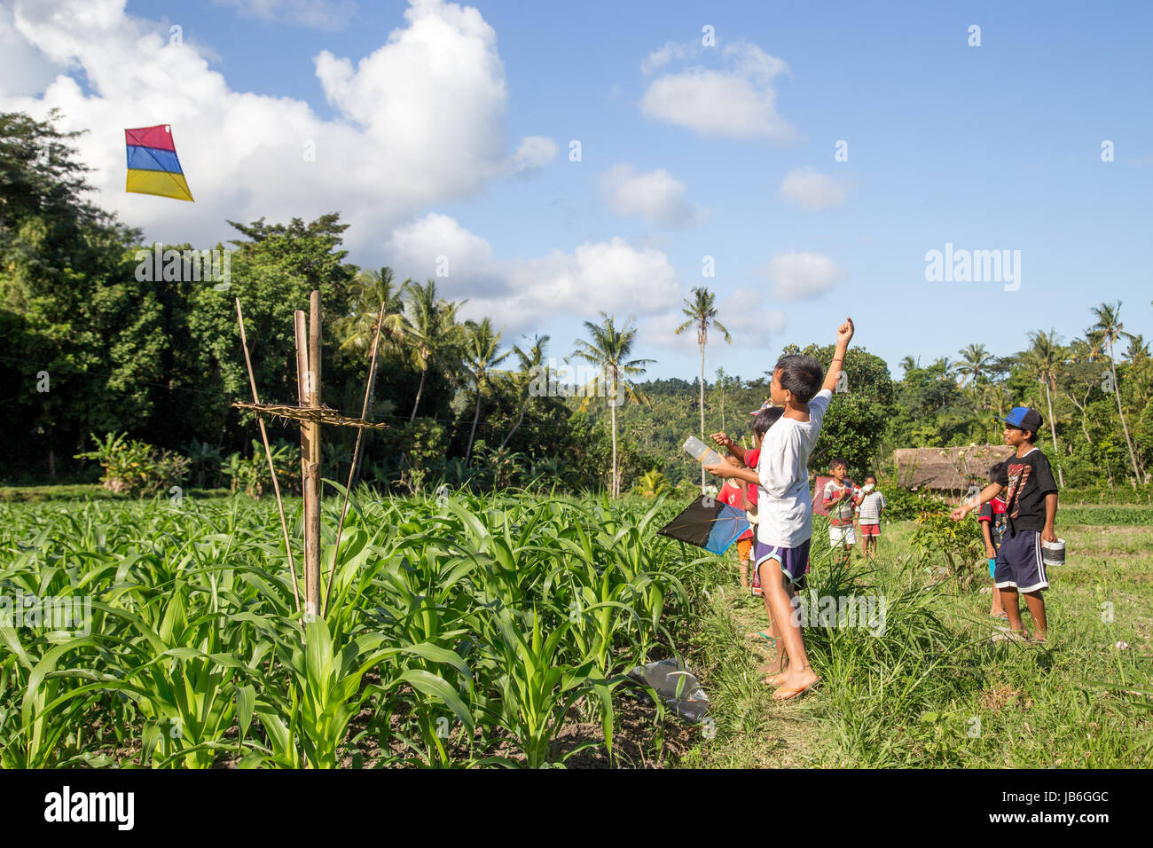 Balinese kids with kites Stock Photo - Alamy