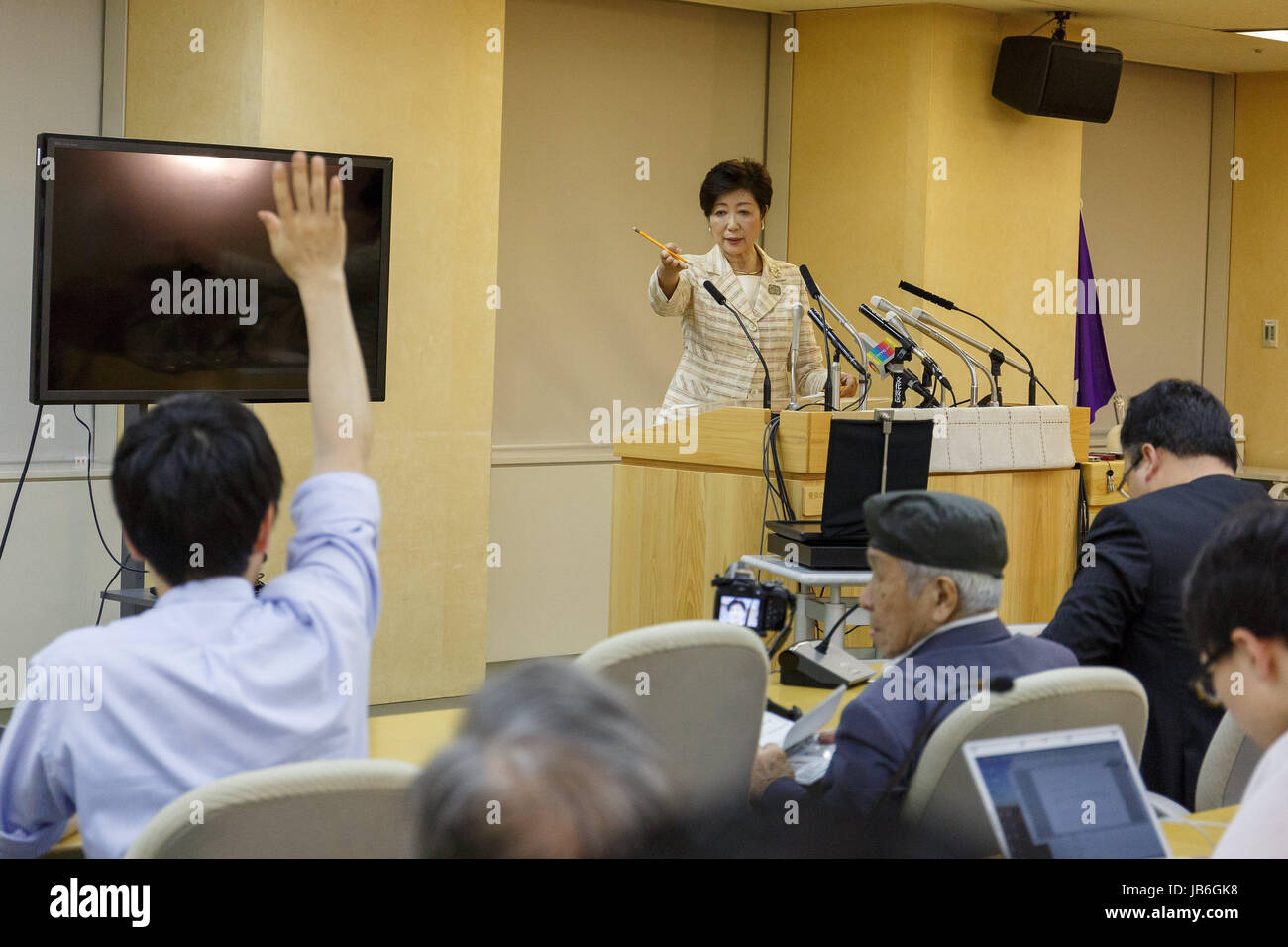 Tokyo, Japan. 9th June, 2017. Yuriko Koike leader of Tomin First no Kai ...