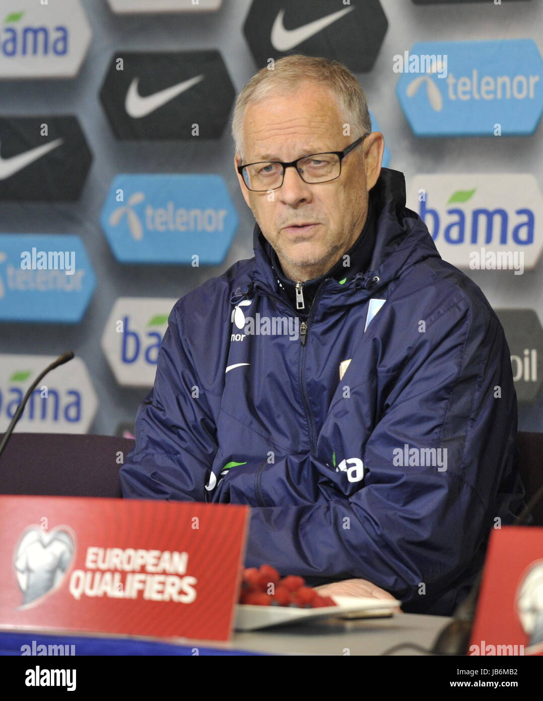 Coach Lars Lagerback from Norway attends the press conference prior to ...