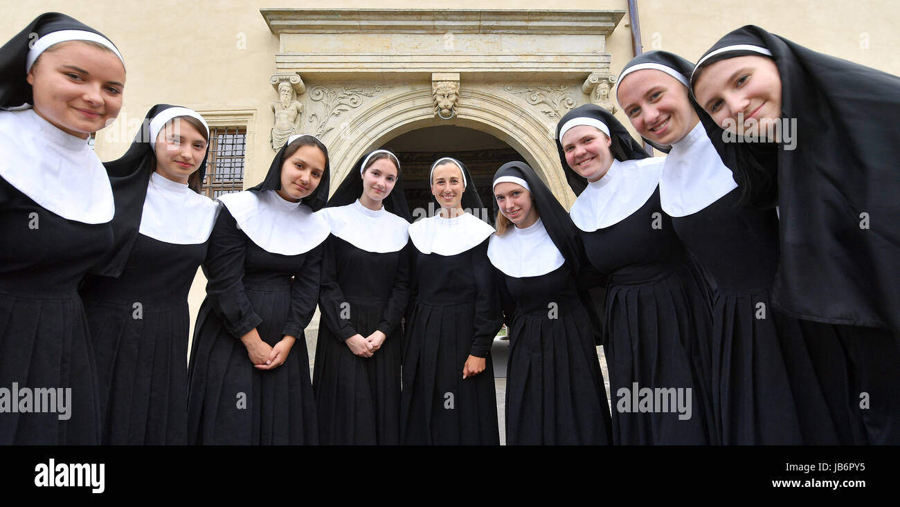 Actresses dressed as nuns, including Katja Koehler as Nonne Katharina ...
