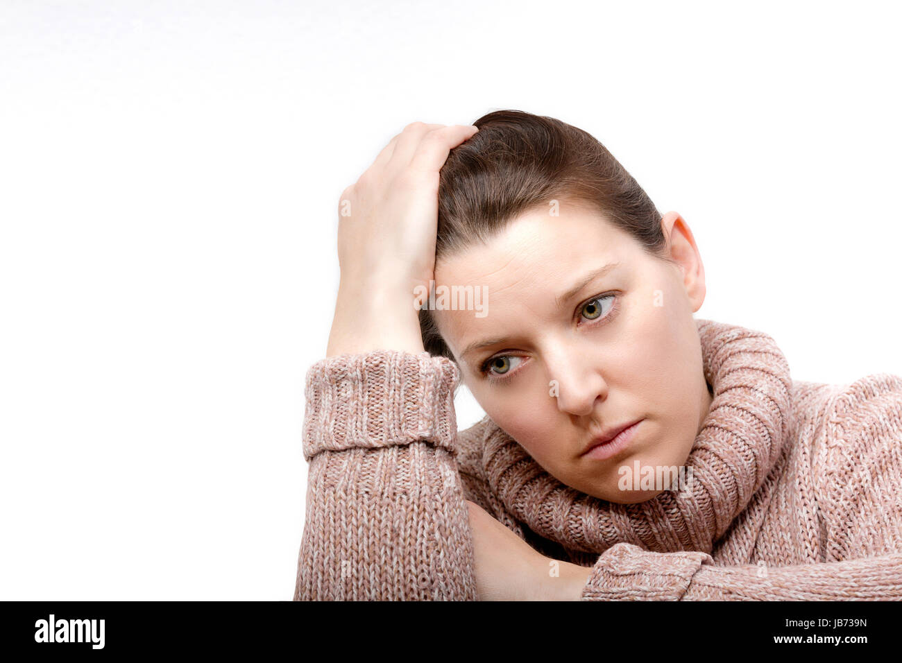 woman supports head on hand Stock Photo - Alamy
