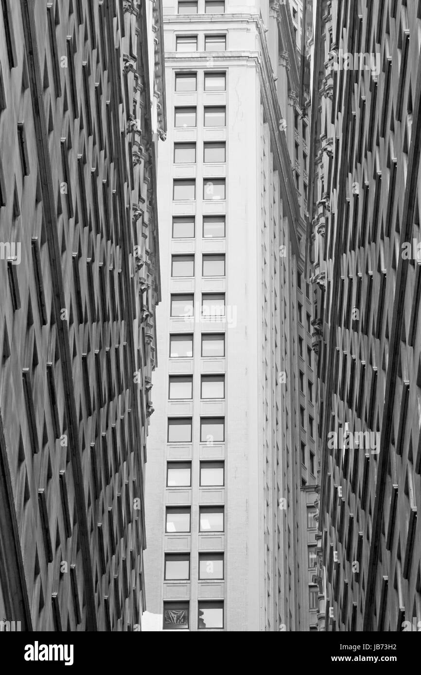 Monochromatic view of the skyscrapers. (New York City, USA). Vertically ...