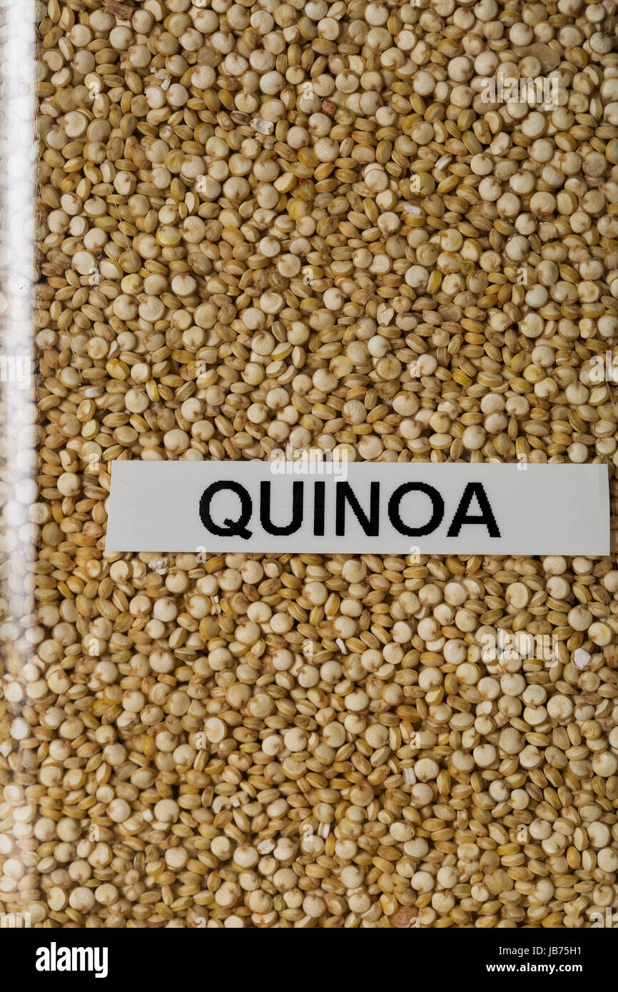 Quinoa in container with label Stock Photo - Alamy