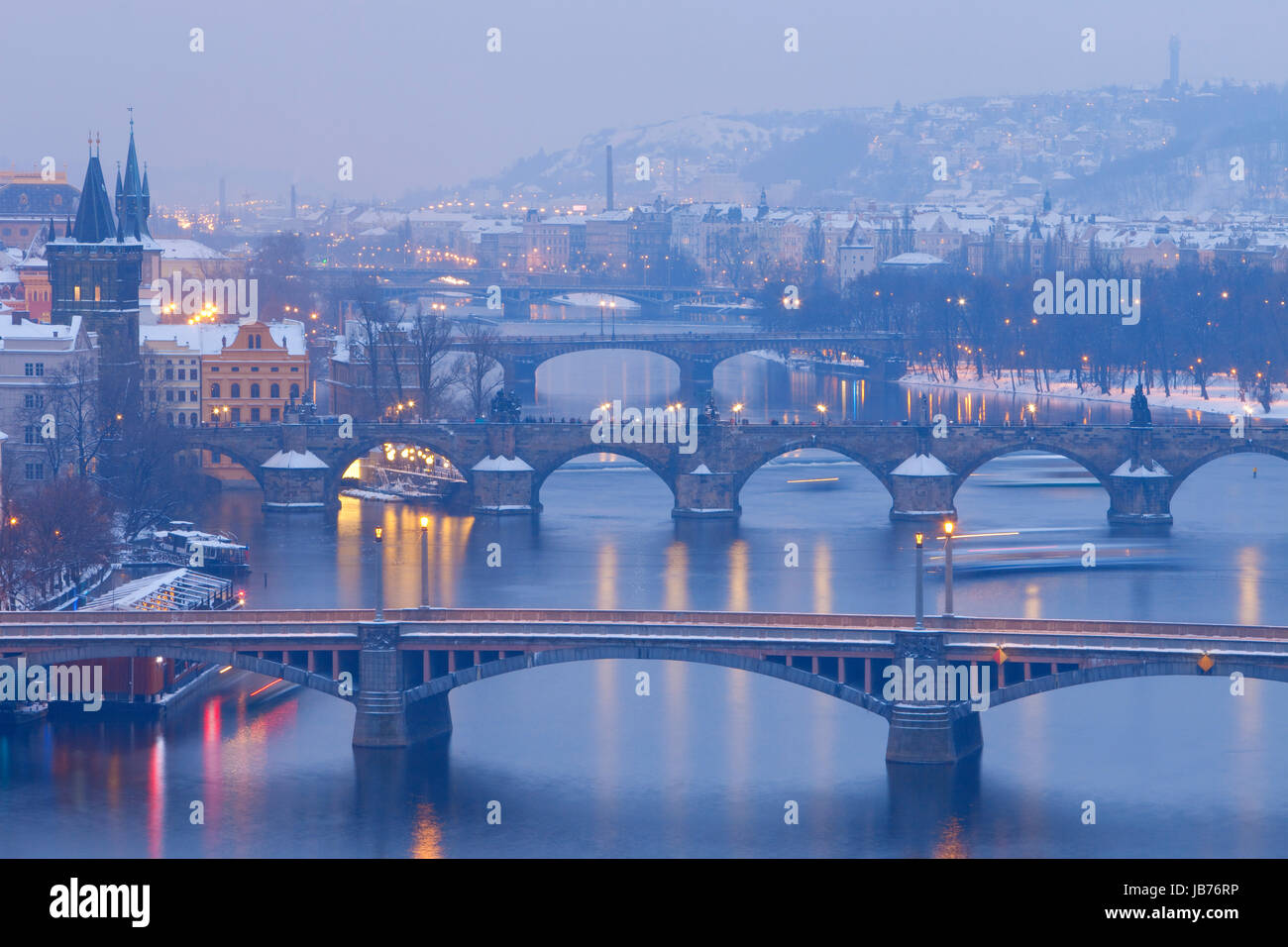 czech republic, prague - bridges over vltava river at dusk Stock Photo ...
