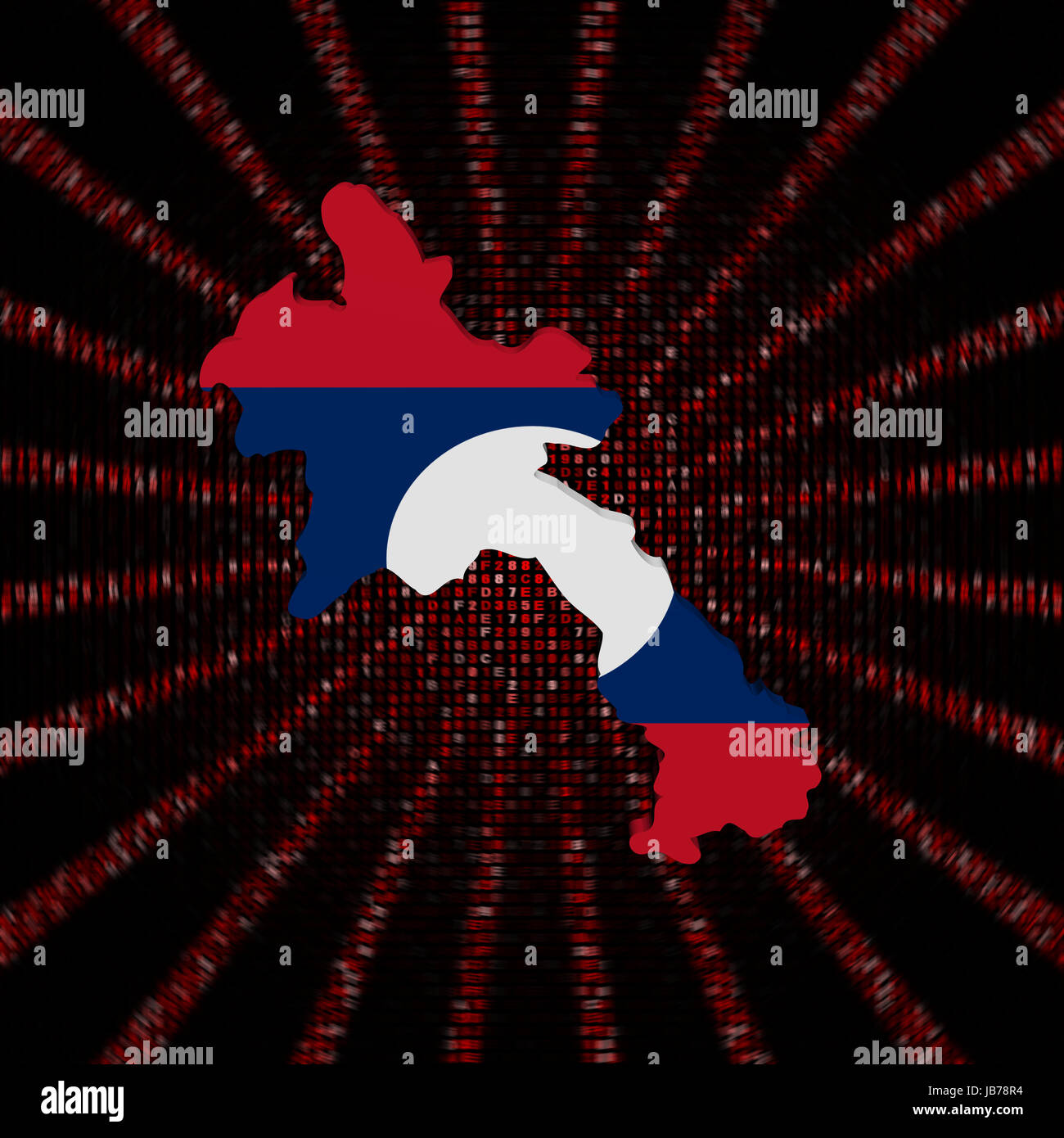 Laos map flag on red hex code burst illustration Stock Photo - Alamy