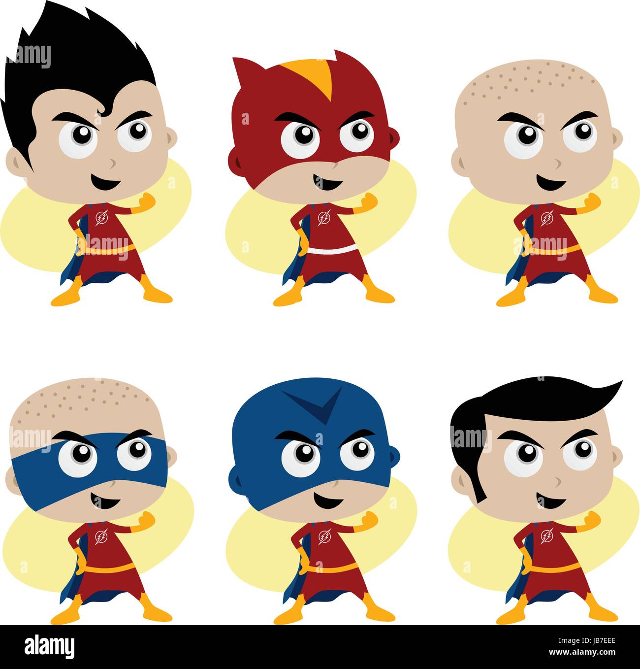 Adorable and amazing cartoon superhero in classic pose vector set Stock ...