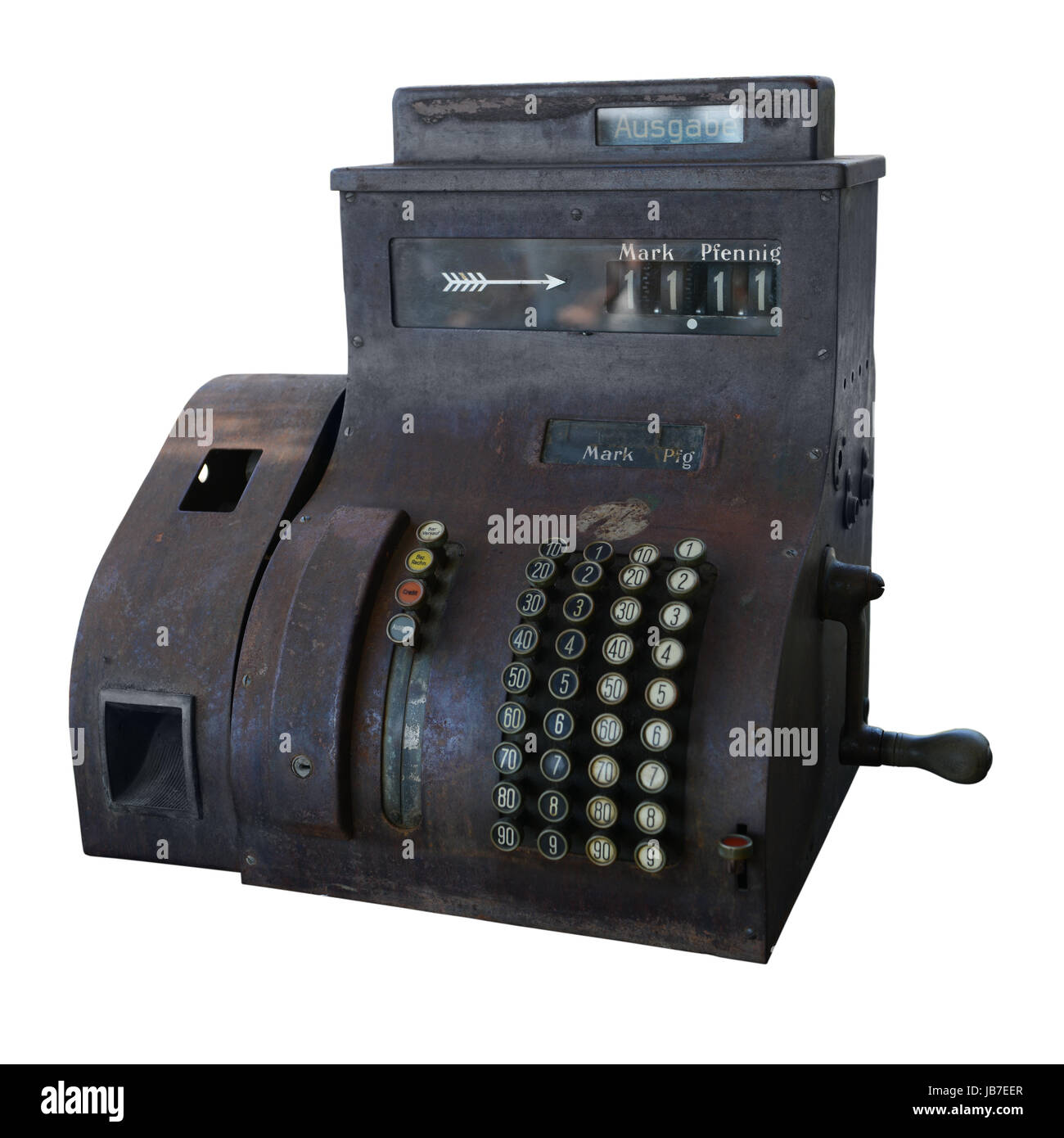 Old and rusty cash register isolated on white Stock Photo - Alamy