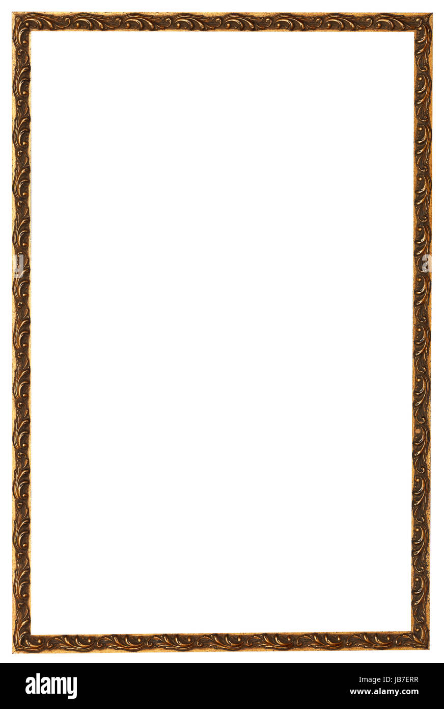 baroque style narrow picture frame with cut out canvas isolated on ...