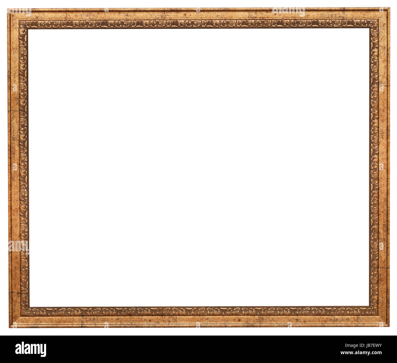 classic style narrow wooden picture frame with cut out canvas isolated ...