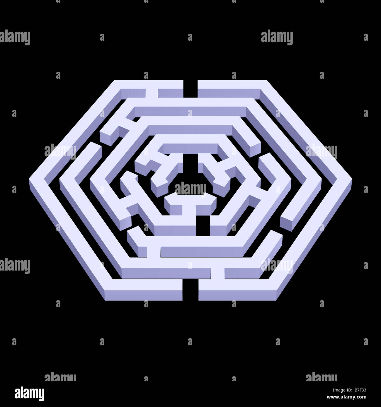 White 3d labyrinth in hexagon shape on black background Stock Photo - Alamy