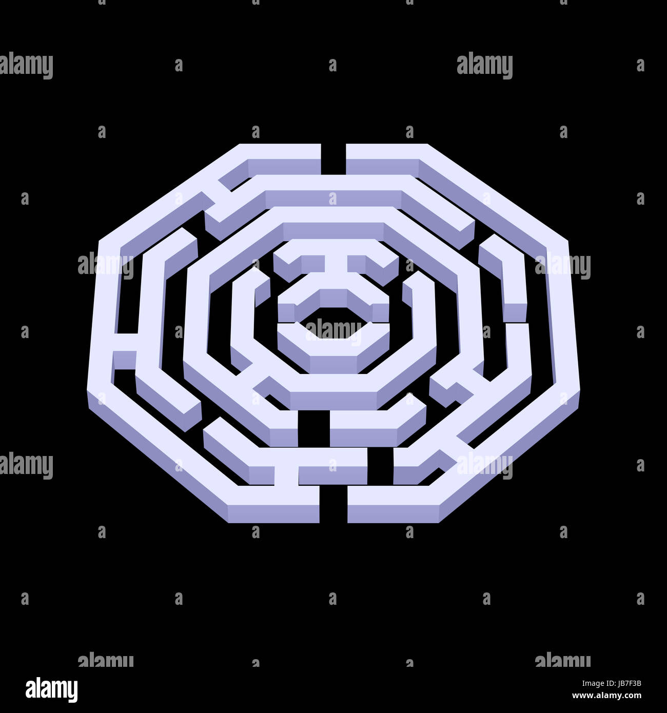 Illustration of white 3d labyrinth in octangle shape on black ...