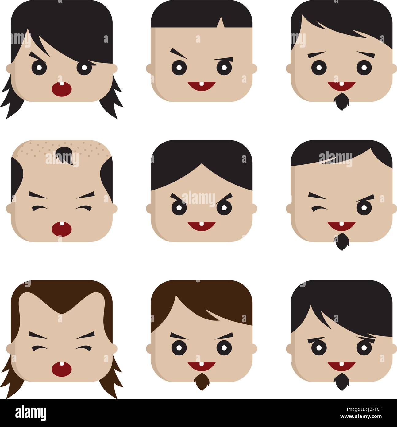 square shape funny expression cartoon head vector art Stock Vector ...