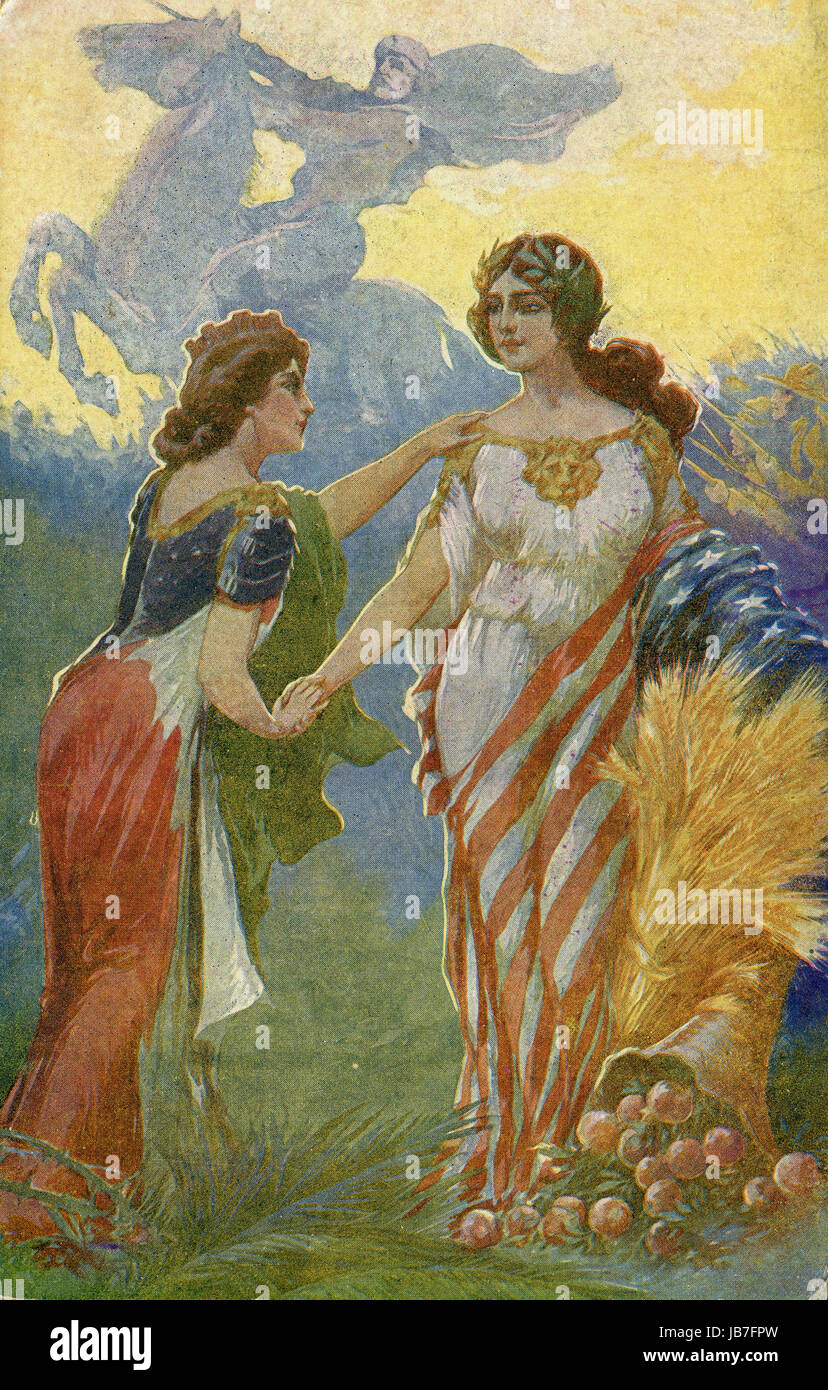 Firiendship Italy-USA First World War commemorative postcard Stock ...