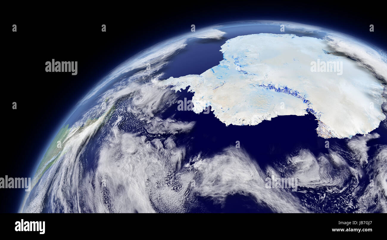 Antarctica viewed from space with atmosphere and clouds. Elements of ...