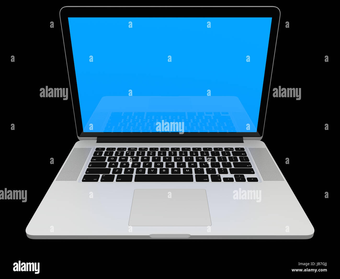 Laptop computer blank blue screen isolated on black background Stock ...
