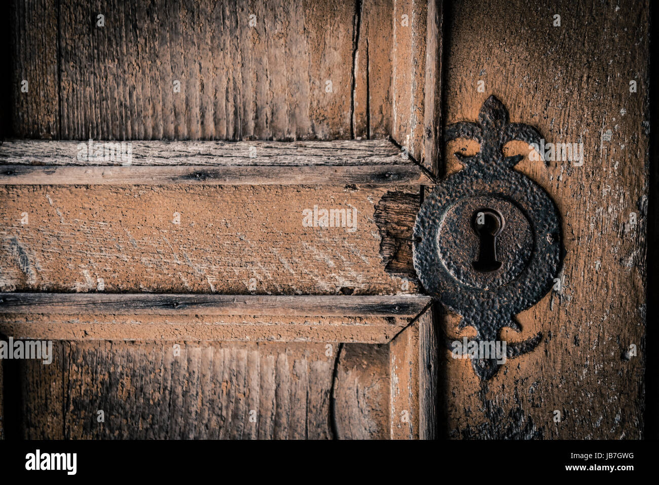Closeup of the lock of an ancient door in a medieval castle. Burg Lohra ...