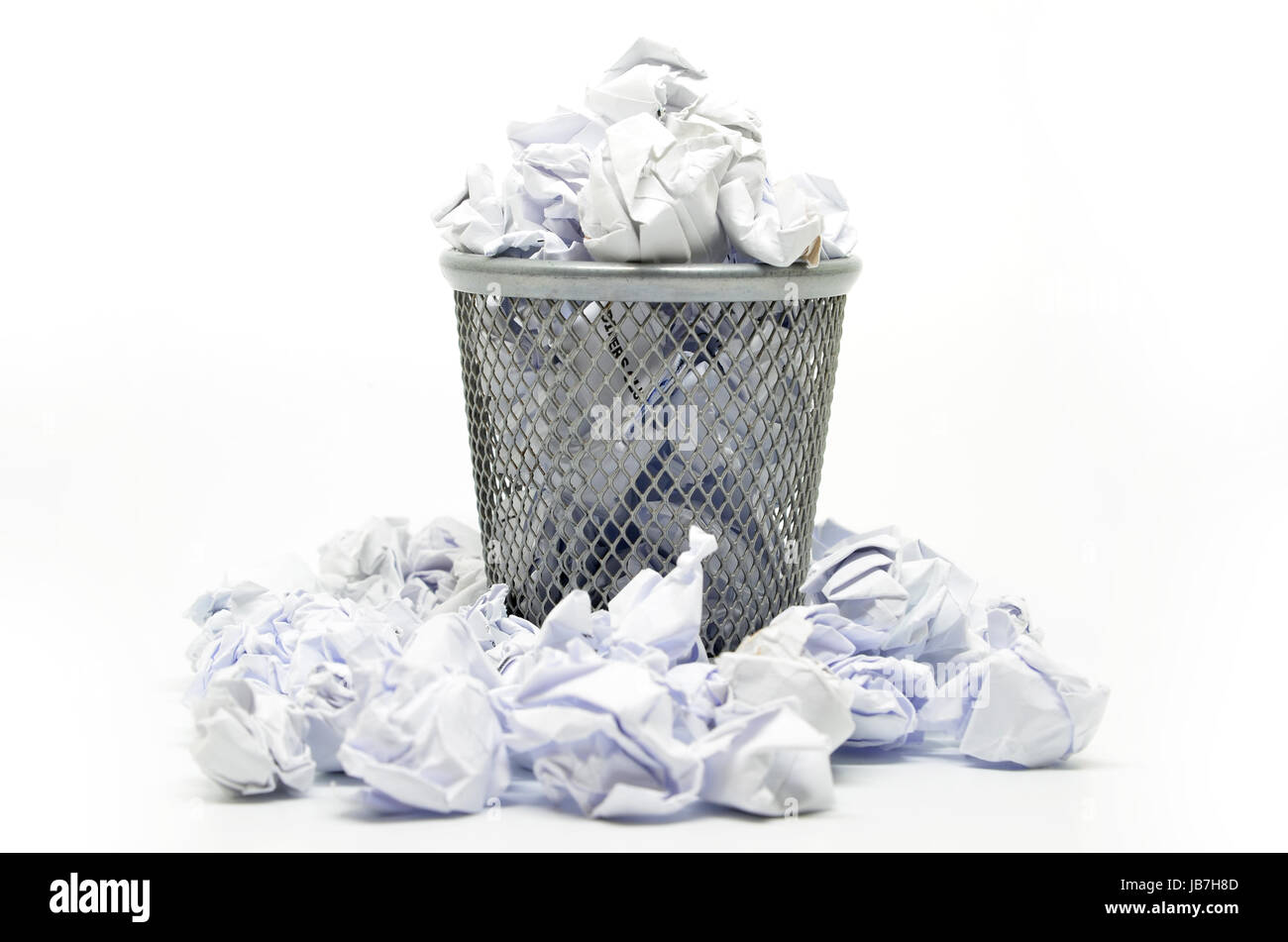 Garbage bin with paper waste isolated on white Stock Photo - Alamy