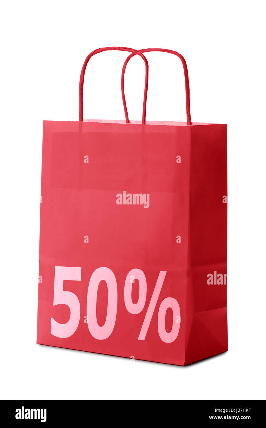 red shopping bag with printing discount Stock Photo - Alamy