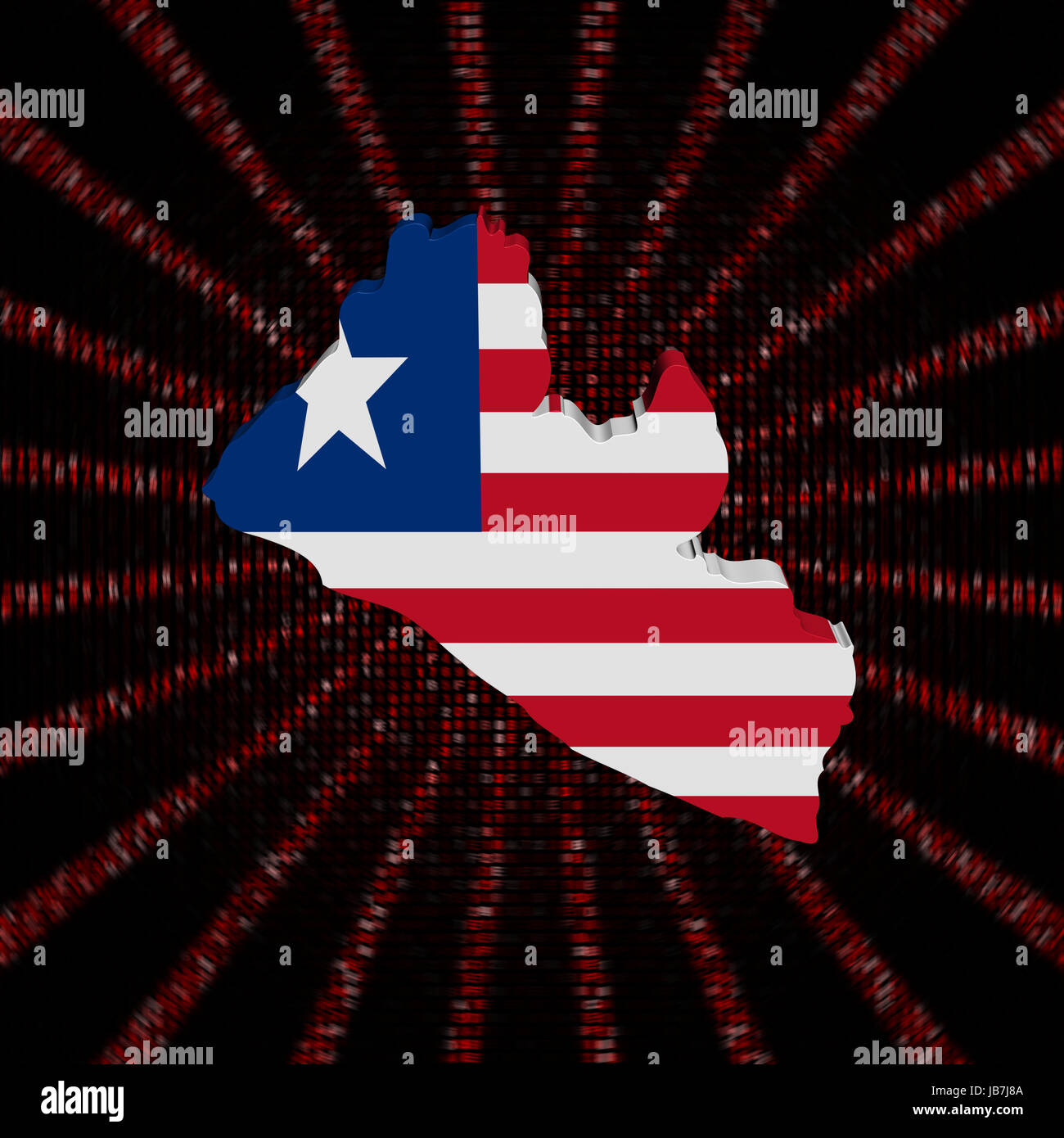 Liberia map flag on red hex code burst illustration Stock Photo - Alamy