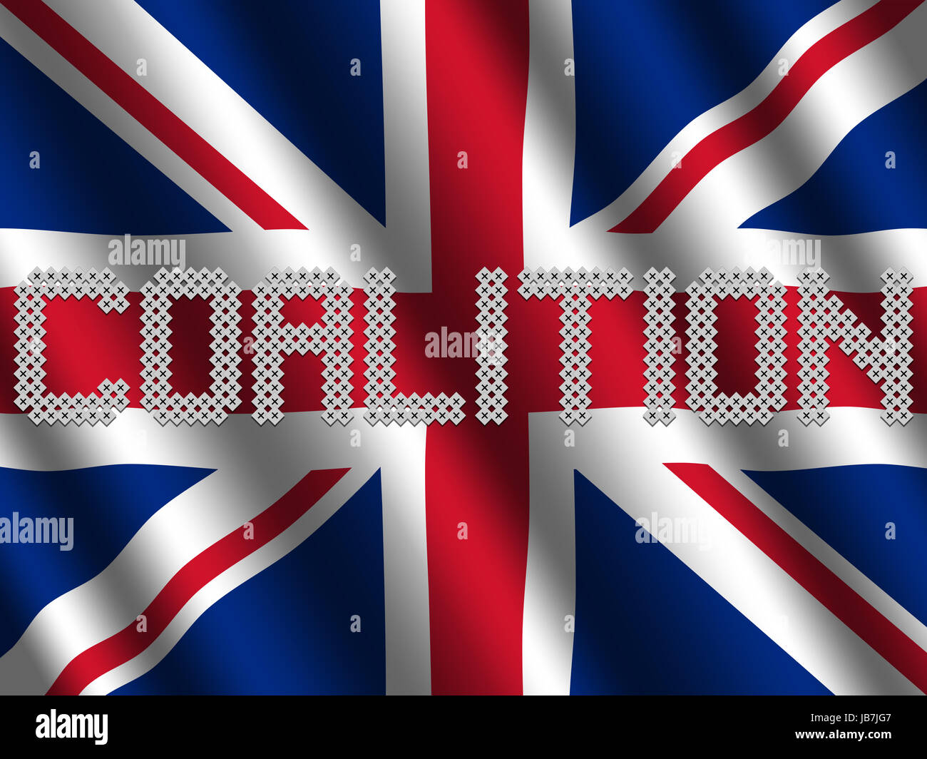 Coalition text of votes on rippled British flag illustration Stock ...