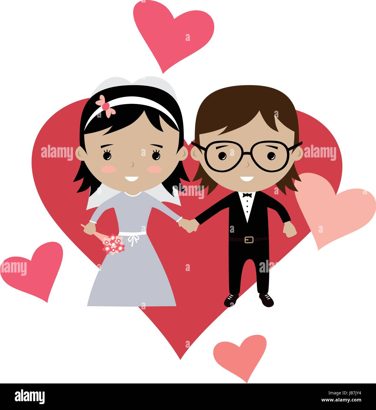 adorable groom and bride lovely marriage cartoon theme vector Stock ...