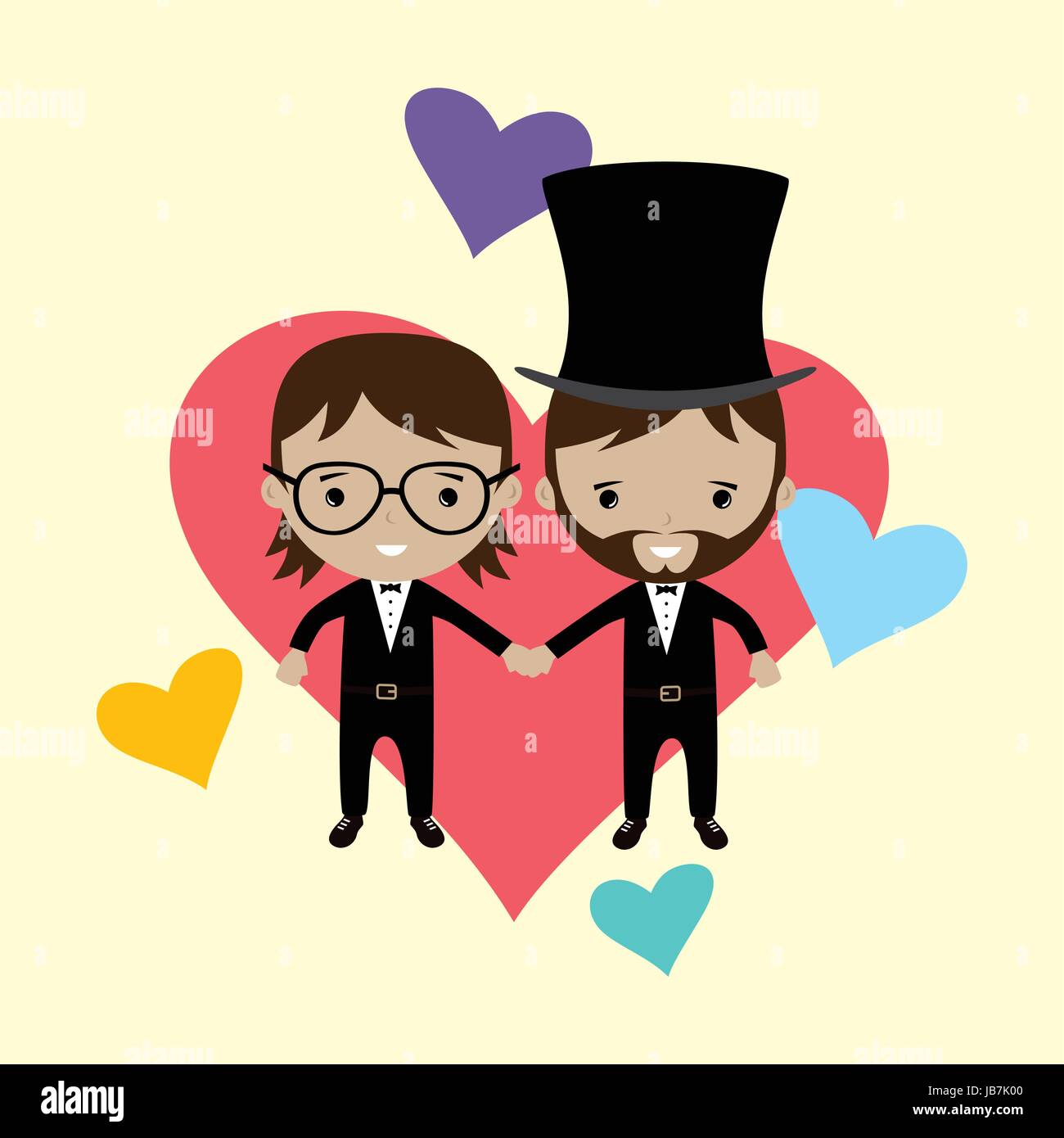 adorable gay spouse groom lovely cartoon marriage theme vector art ...