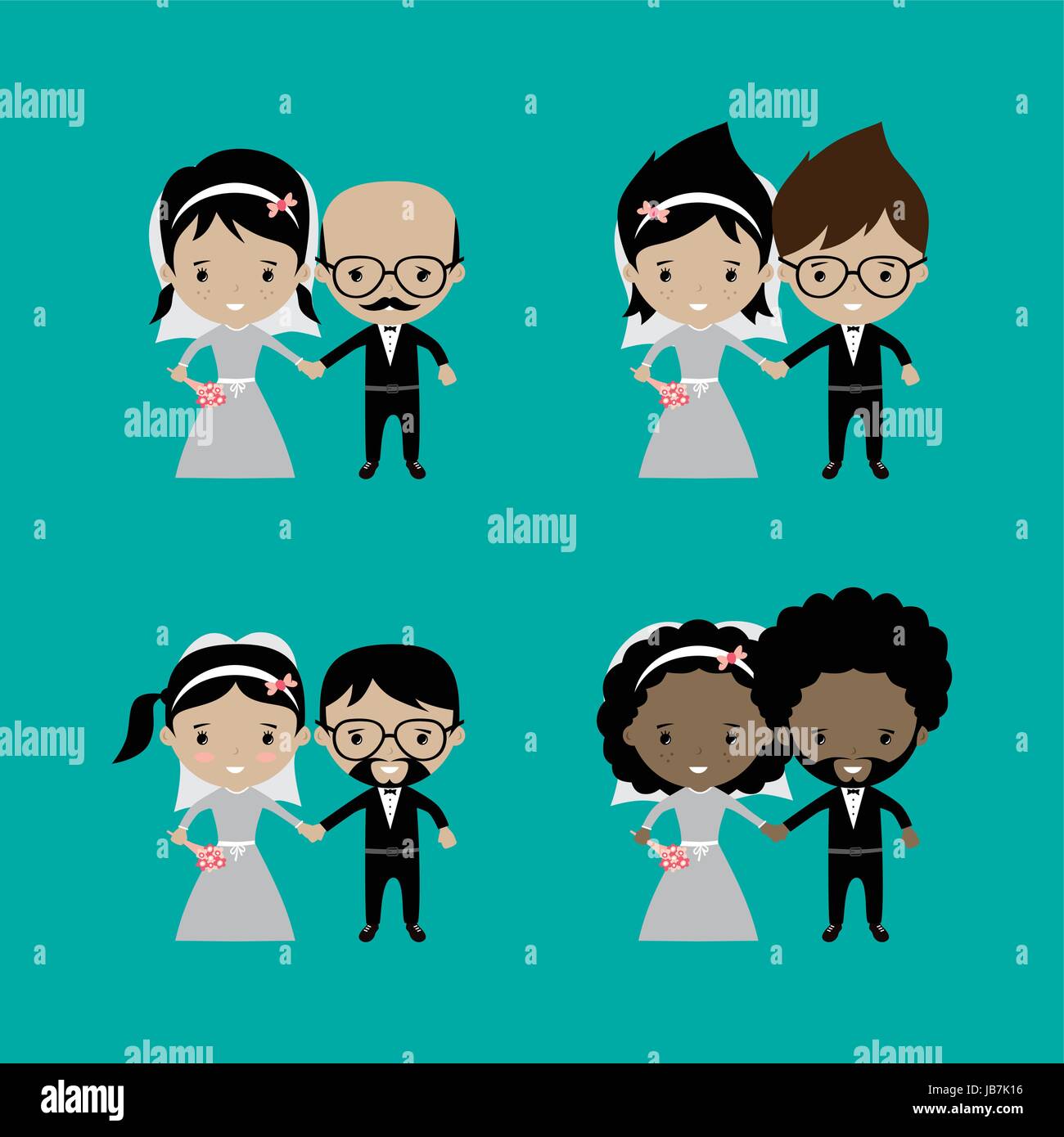 adorable groom and bride lovely marriage cartoon theme vector Stock ...