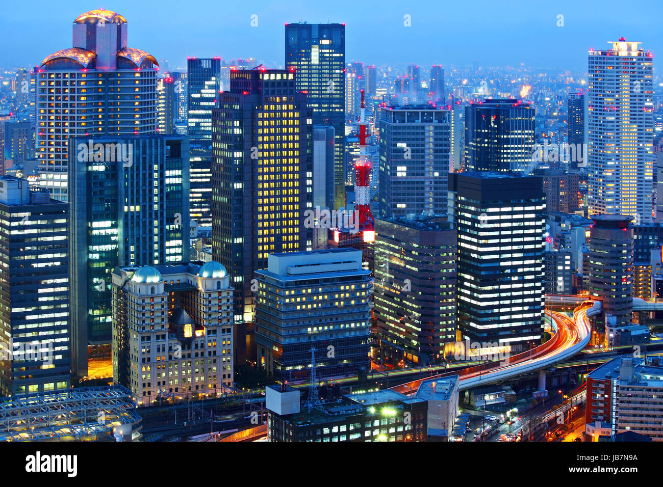 Osaka skyline at night Stock Photo - Alamy