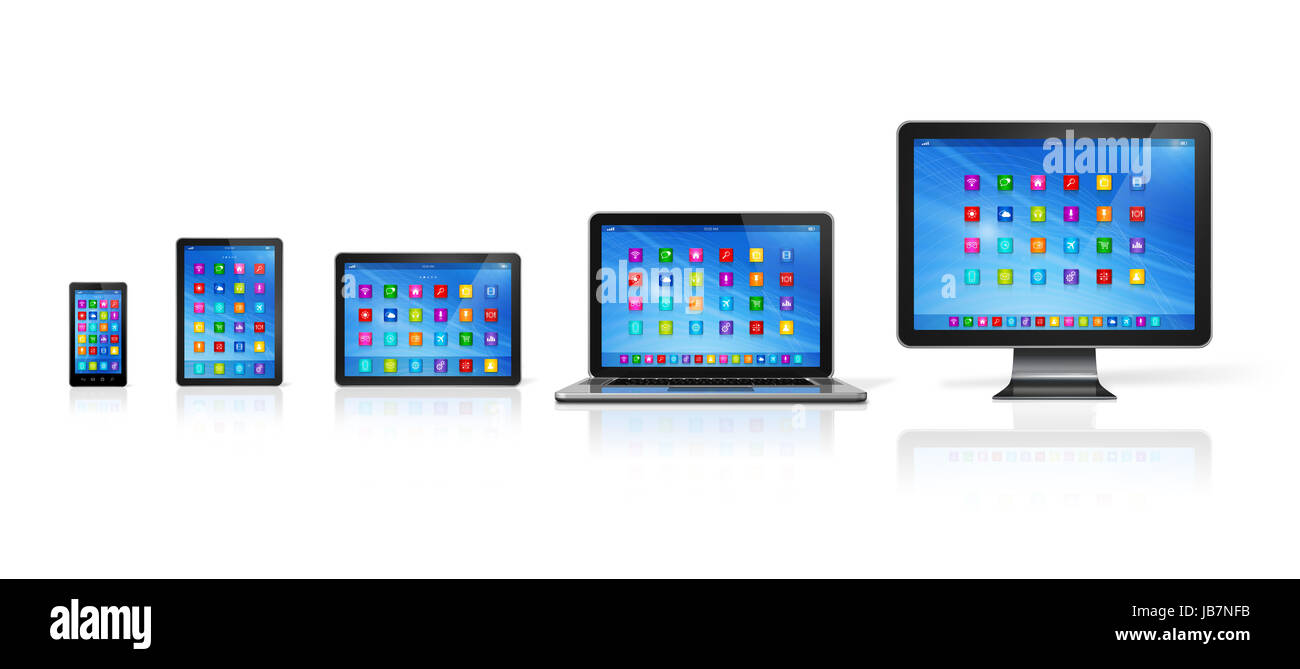 3D Smartphone, Digital Tablet Computer, Laptop and Monitor isolated on ...