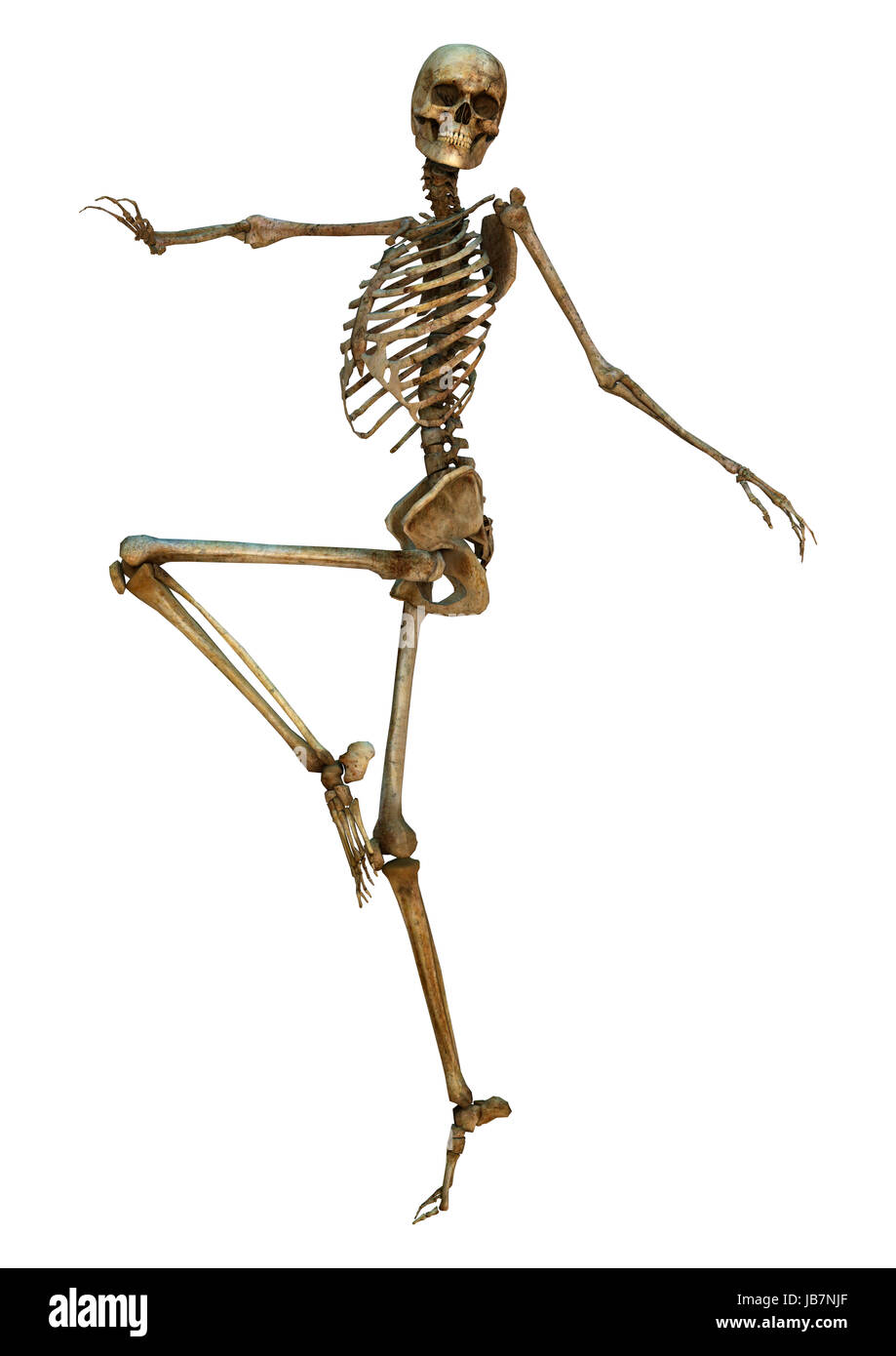 3D digital render of an old dancing human skeleton isolated on white ...