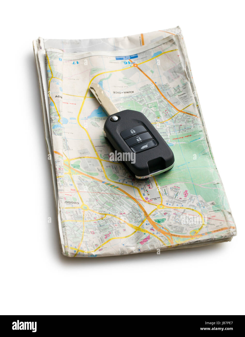 car key with map on white background Stock Photo - Alamy