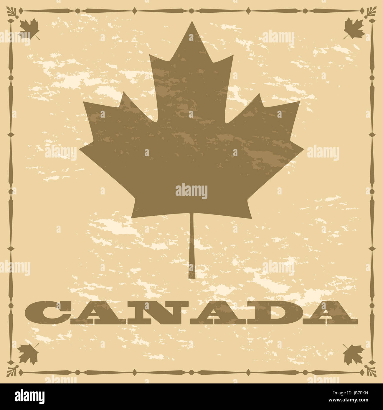 Concept illustration showing a Canadian maple leaf on a brown old-style ...