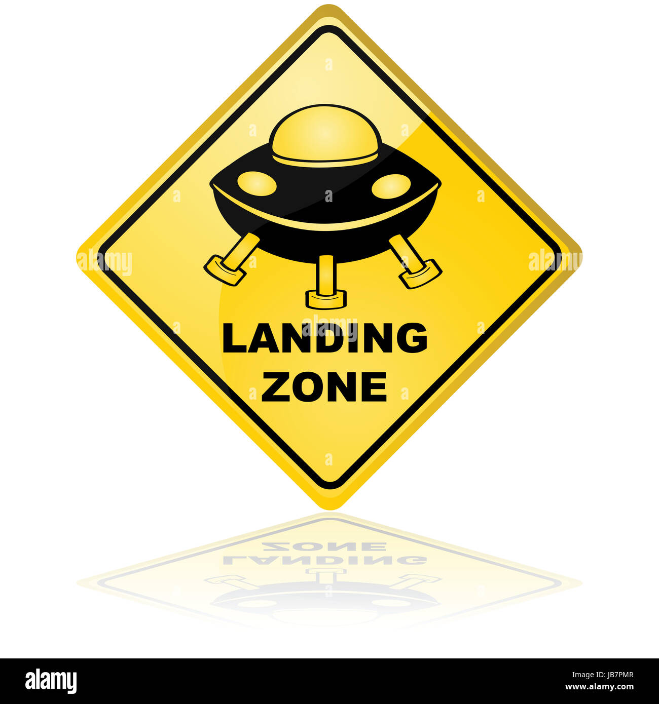 Concept illustration showing a traffic sign for a spaceship landing ...