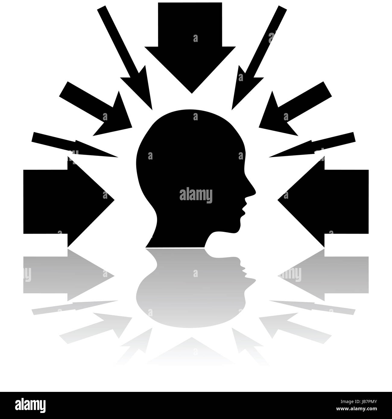 Concept illustration showing a human head with arrows pointing its way ...