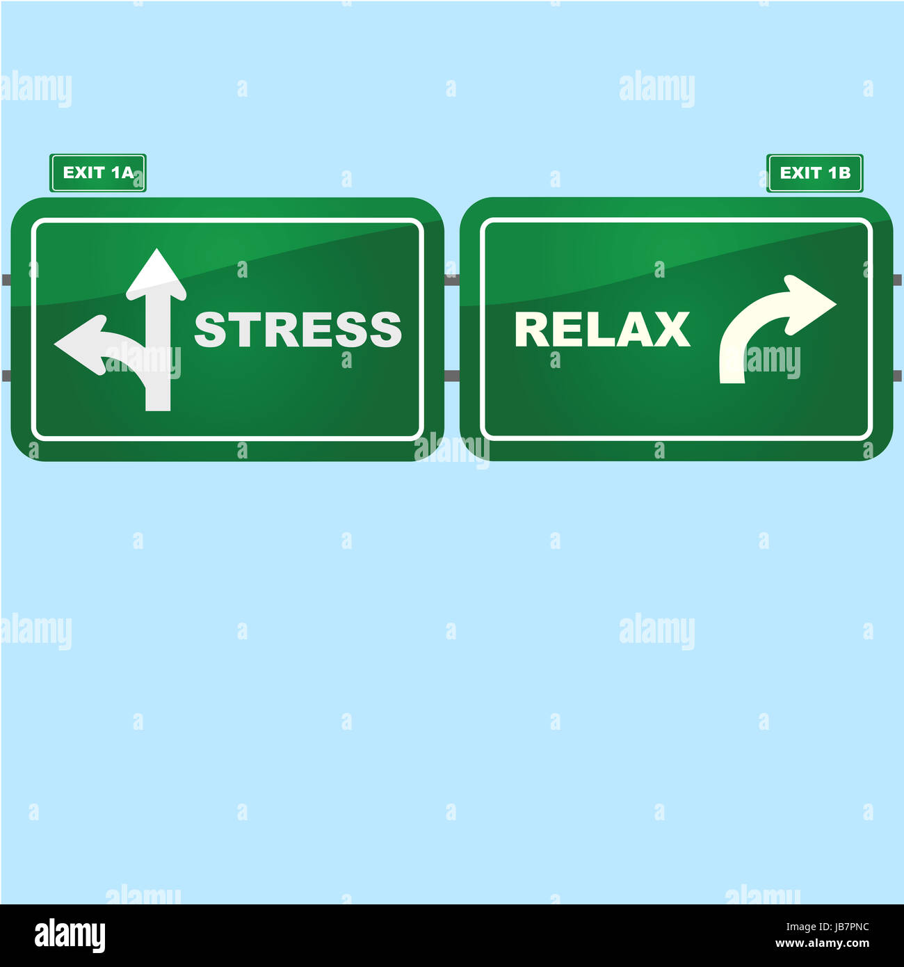 Concept illustration showing highway road signs with exist to stress ...