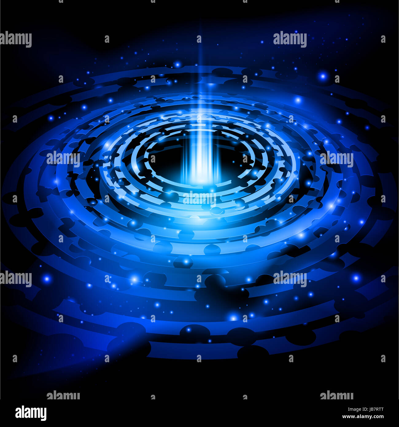 Blue space background of Saturn rings with flow of light in centre ...