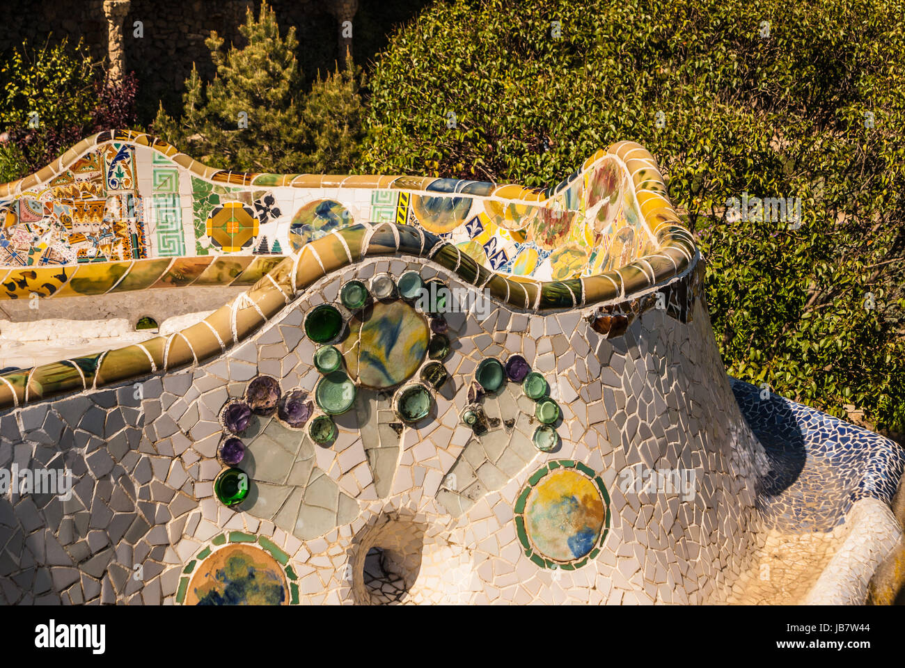 Barcelona Park Guell of Gaudi tiles mosaic serpentine bench modernism ...