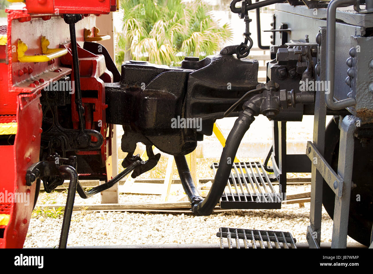 Detail of train coupling, joining the engine to the caboose Stock Photo ...