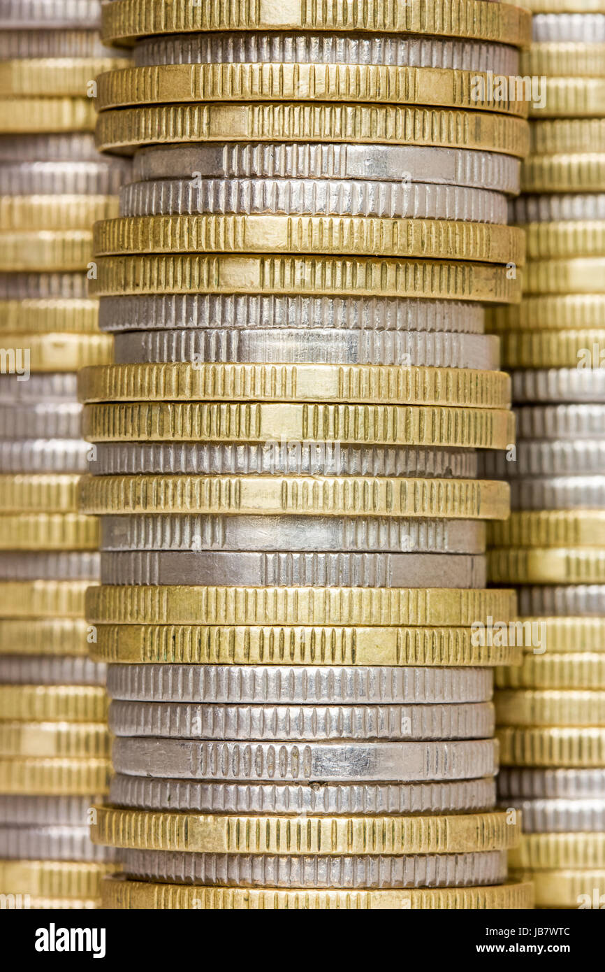 Money background. Close-up view of coins stacks Stock Photo - Alamy