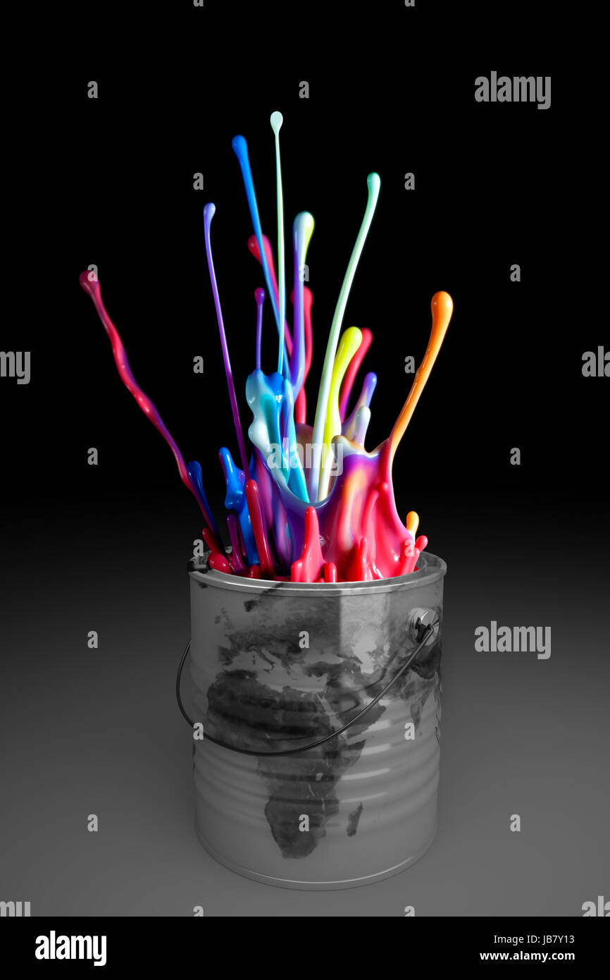 colours explosion from metal world paint can Stock Photo - Alamy
