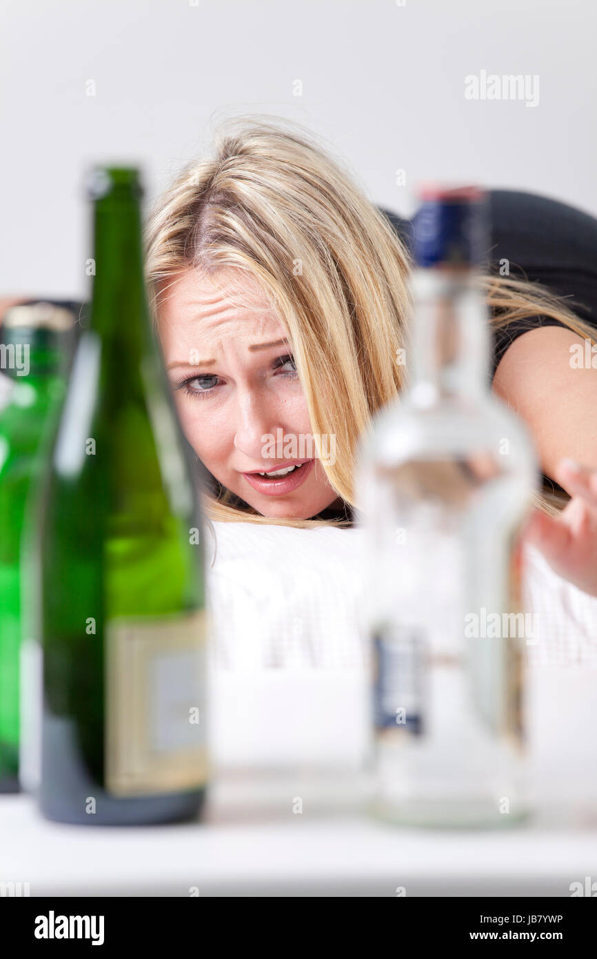 addiction to alcohol - woman alcoholism Stock Photo - Alamy