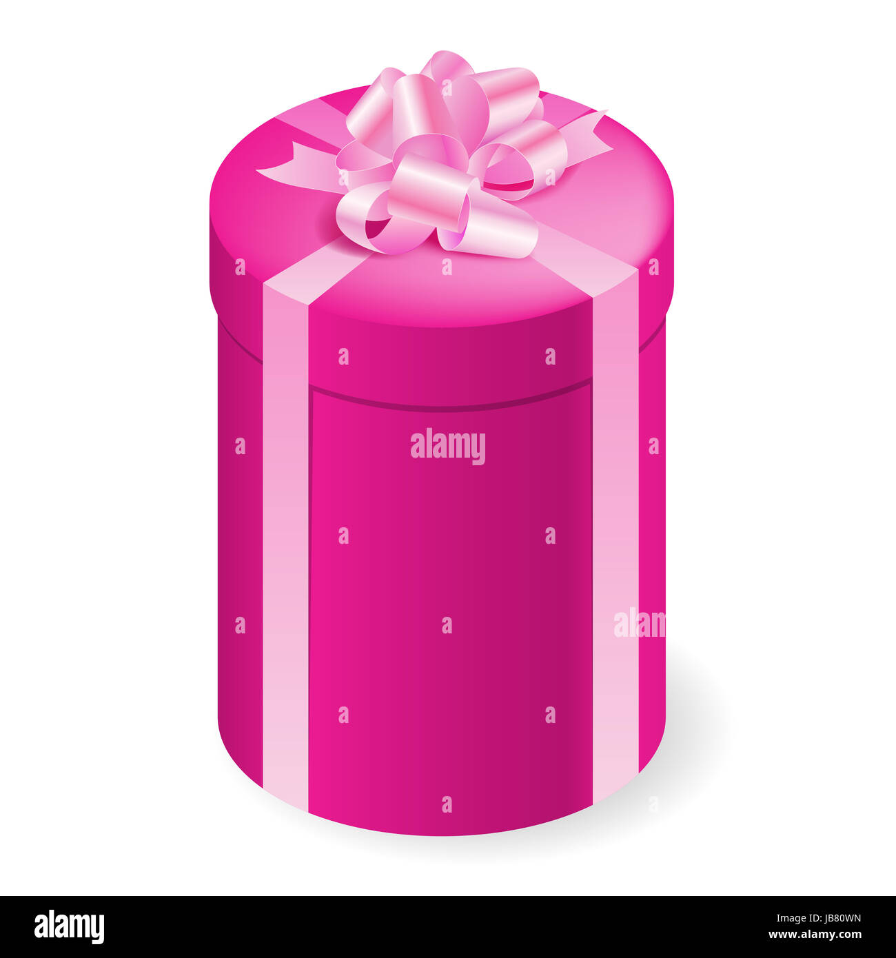 Round tall pink gift box with shiny light pink bow on white background ...