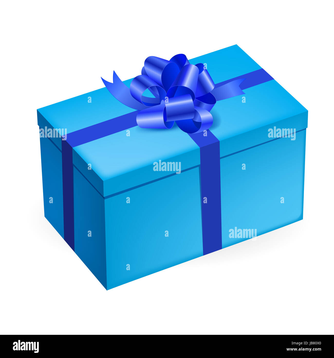 Rectangular light blue gift box with shiny dark blue bow on white ...