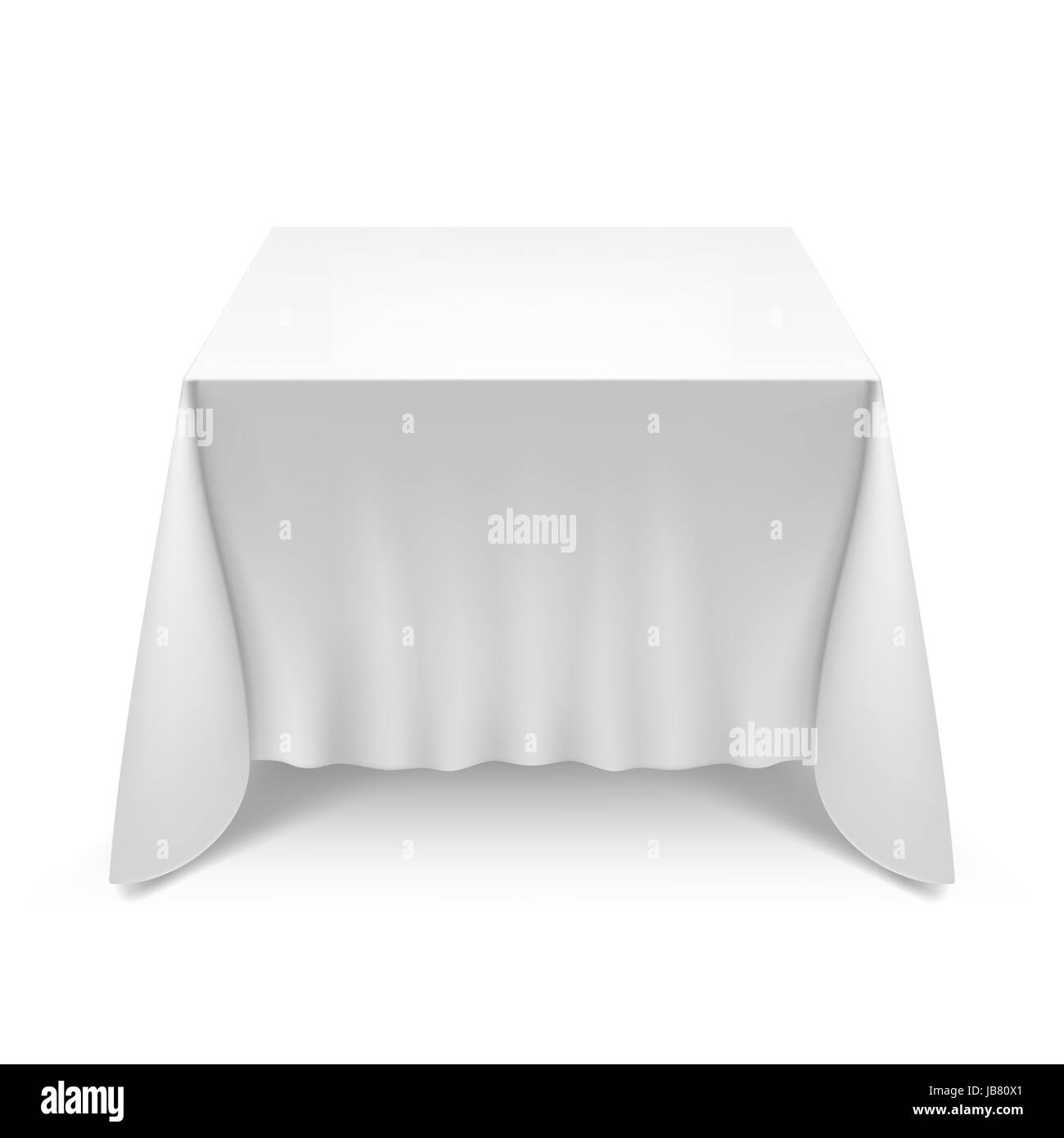 Square table with white tablecloth isolated on white background Stock ...
